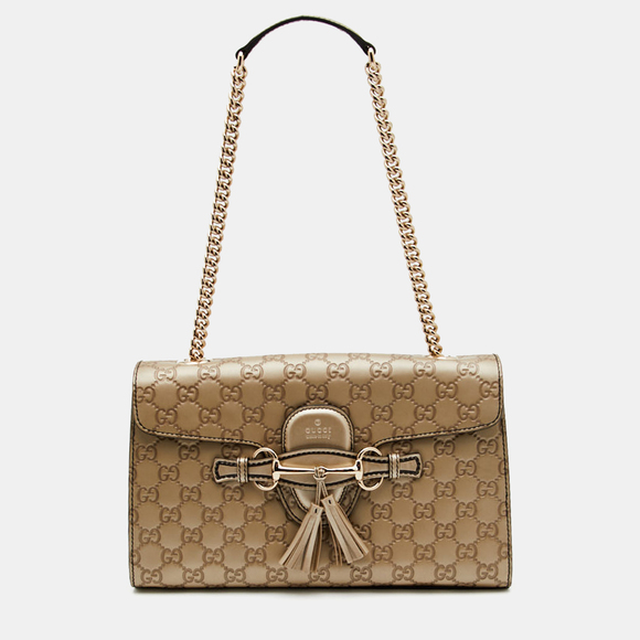 Gucci | Bags | Gucci Metallic Gold Ssima Leather Emily Chain Shoulder ...